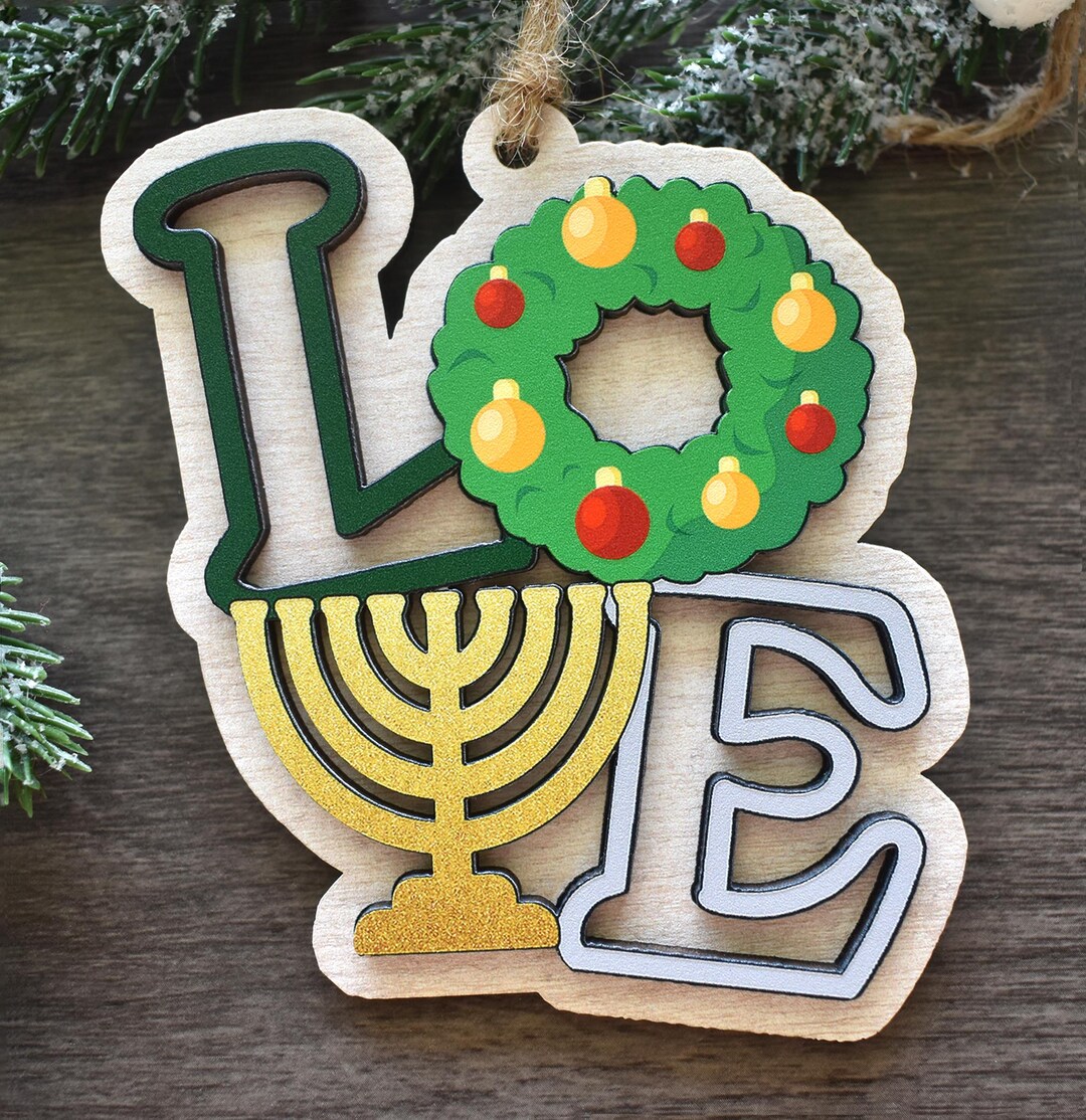 Hanukkah Christmas Ornament, 3D Wood Hanukkah Decoration for Blended ...