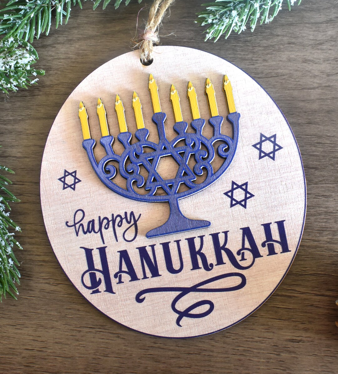 Hanukkah Menorah 3D Wood Ornament, Custom Shape 2 Layer Hanukkah ...