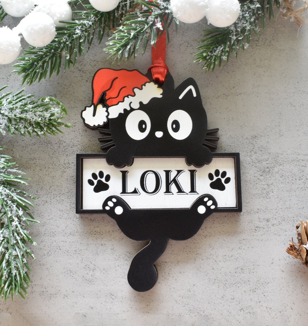 Personalized 3D Wood Black Cat Christmas Ornament, Funny Cat Themed ...