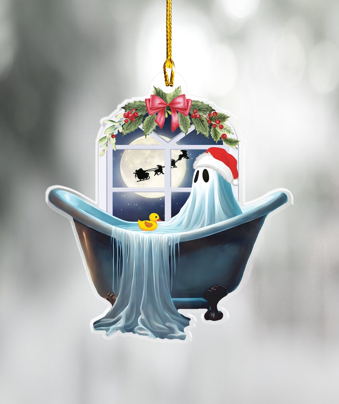 Ghost in Bathtub Christmas Themed Ornament, Acrylic Goth Spooky ...