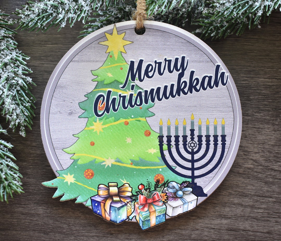 Happy Hanukkah Merry Christmas Custom Shape Wood Ornament, Merry ...