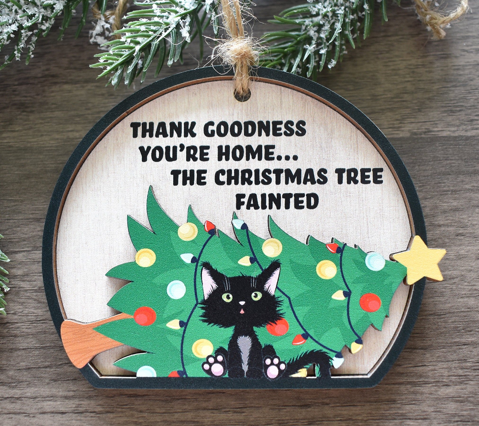 Funny Black Cat Christmas Ornament, Custom 3D Wood Cat Themed Gift, Cat ...