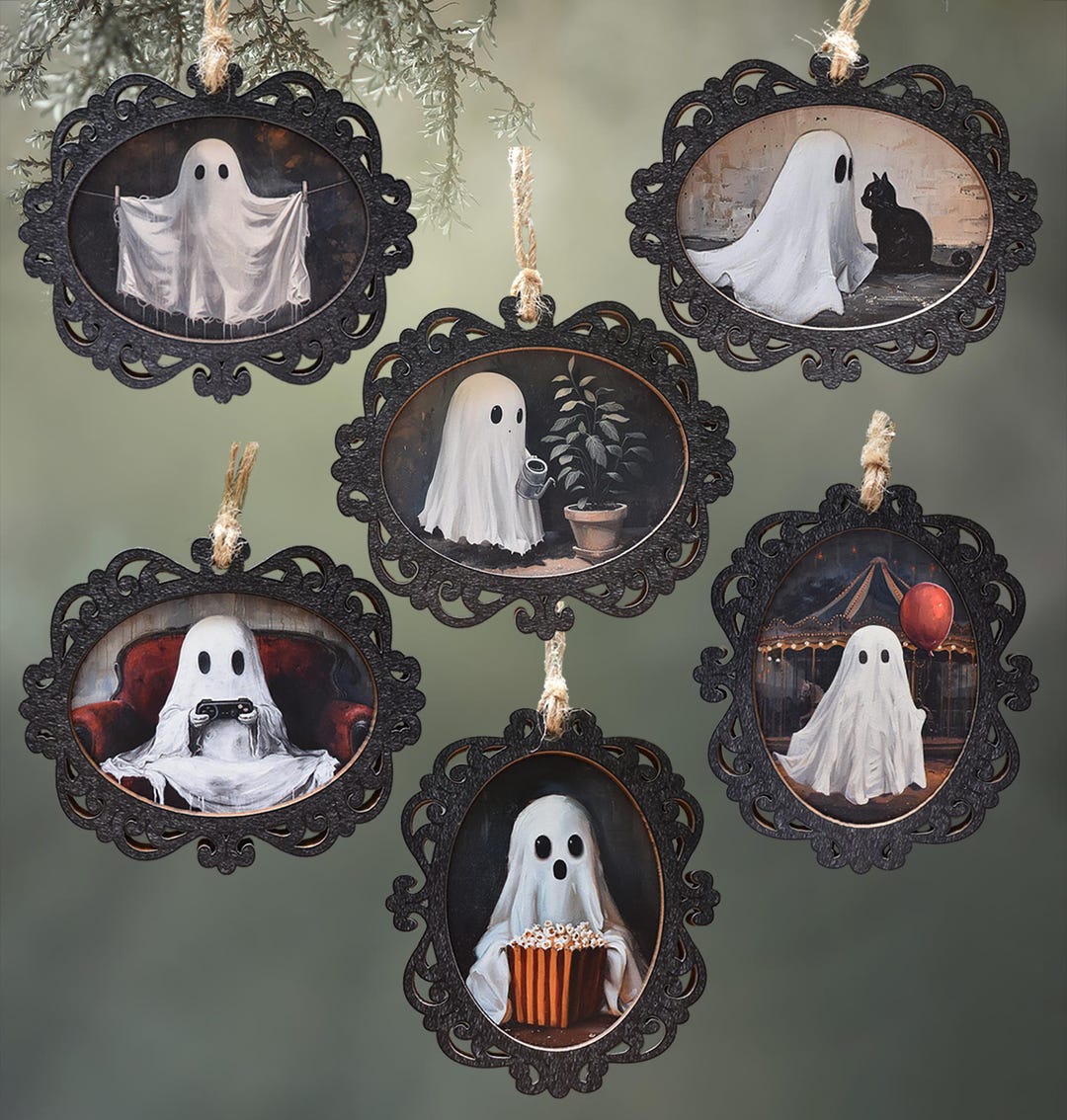 Adorable Ghost Portrait Ornaments, Dark Academia Halloween or Christmas ...