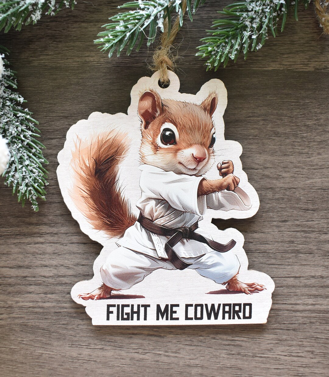 Karate Squirrel Funny Christmas Ornament: Printed Wood Hanging ...