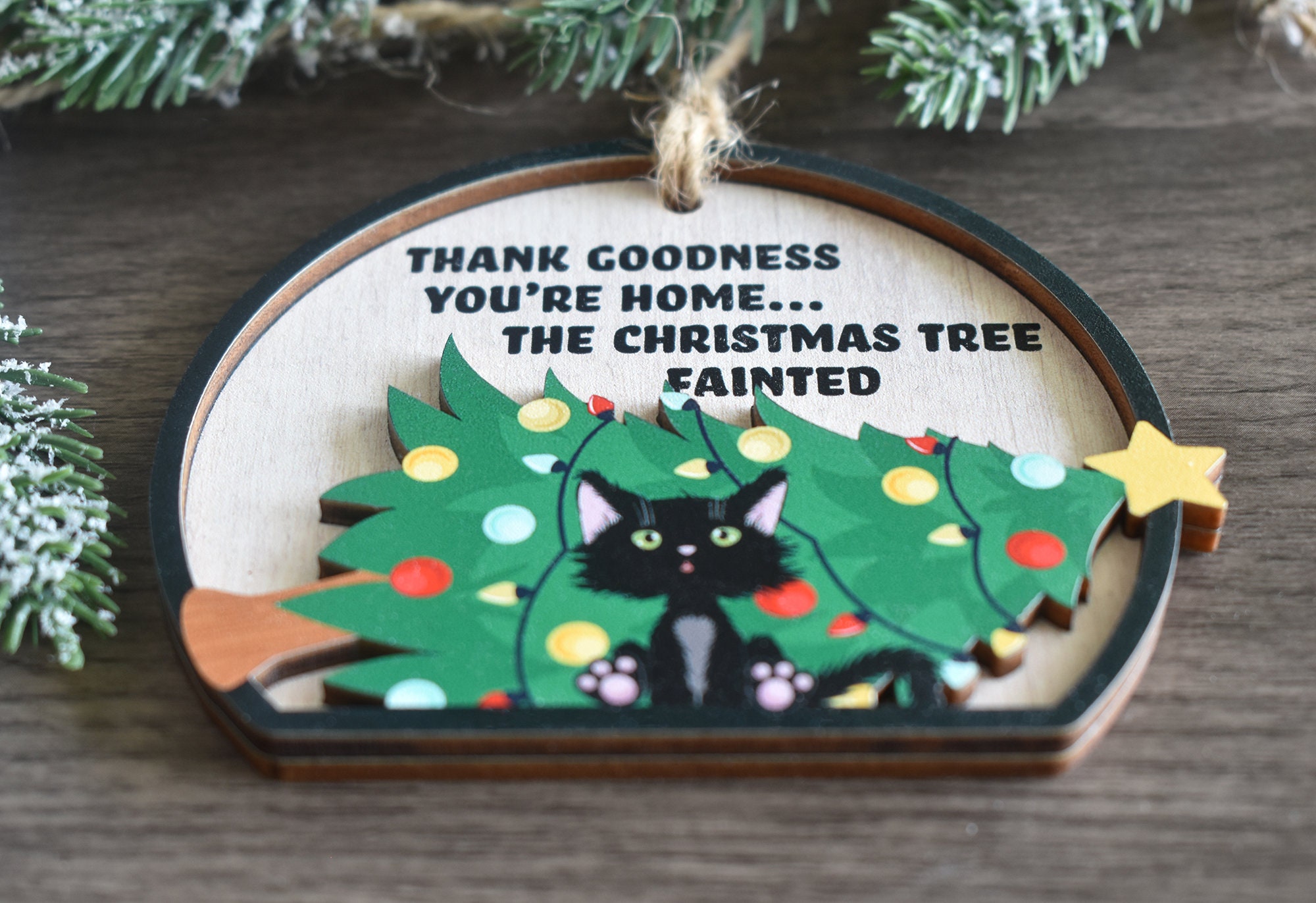 Funny Black Cat Christmas Ornament, Custom 3D Wood Cat Themed Gift, Cat ...