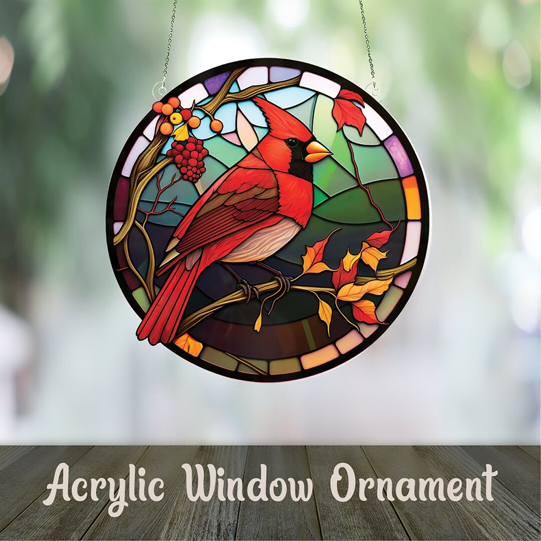 Red Cardinal Window Ornament Home Decor, Acrylic Window Hanging ...