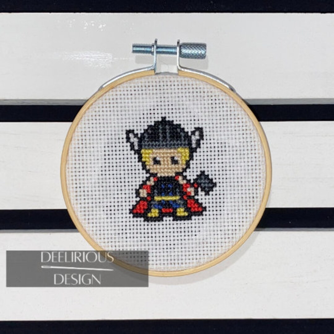 Hand Stitched Thor Cross Stitch Framed in Hoop - Etsy