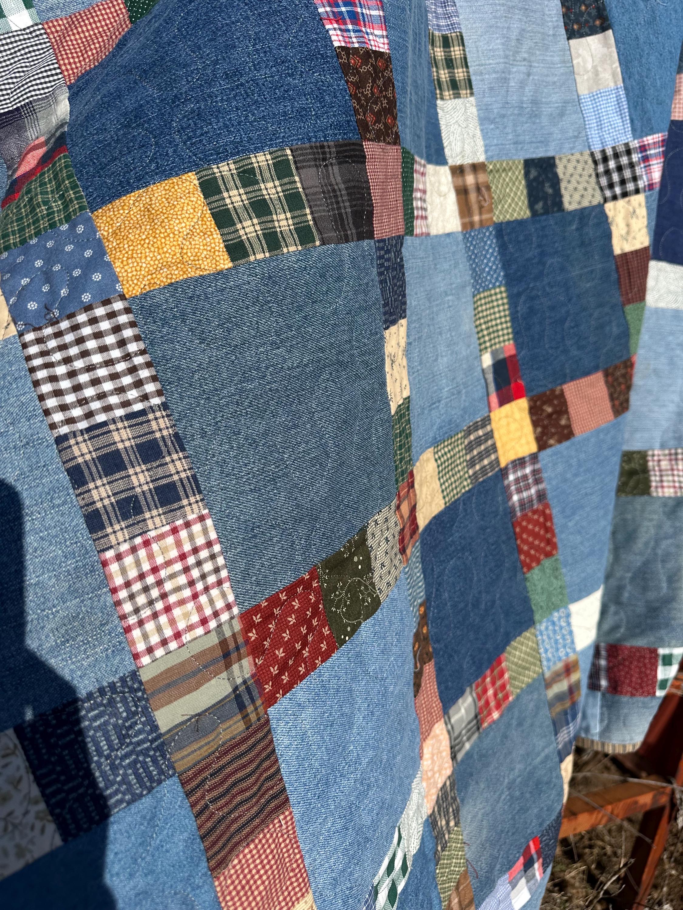 Handmade Farmhouse Upcycled Denim Patchwork Quilt Country Rustic Decor ...