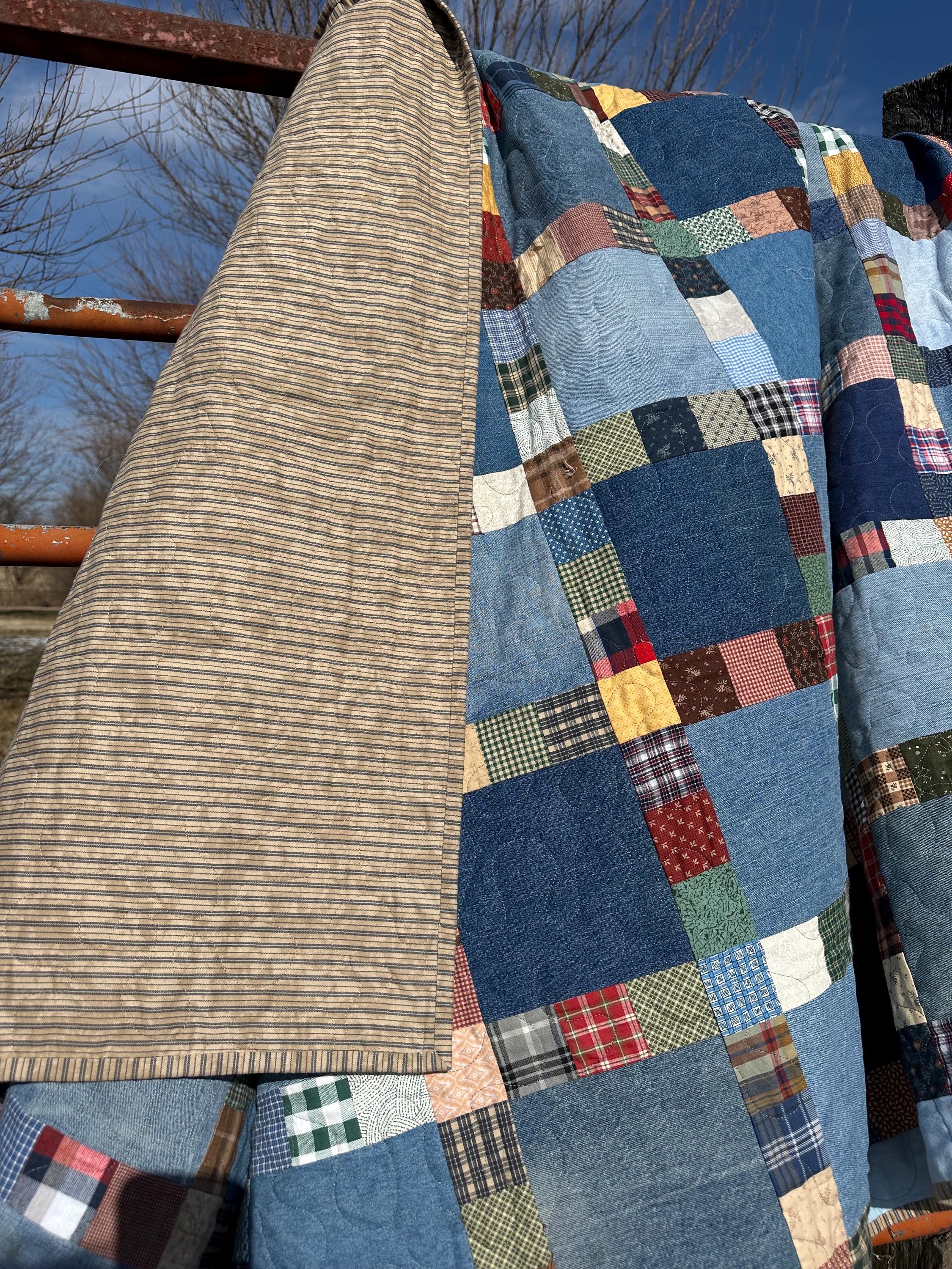 Handmade Farmhouse Upcycled Denim Patchwork Quilt Country Rustic Decor ...