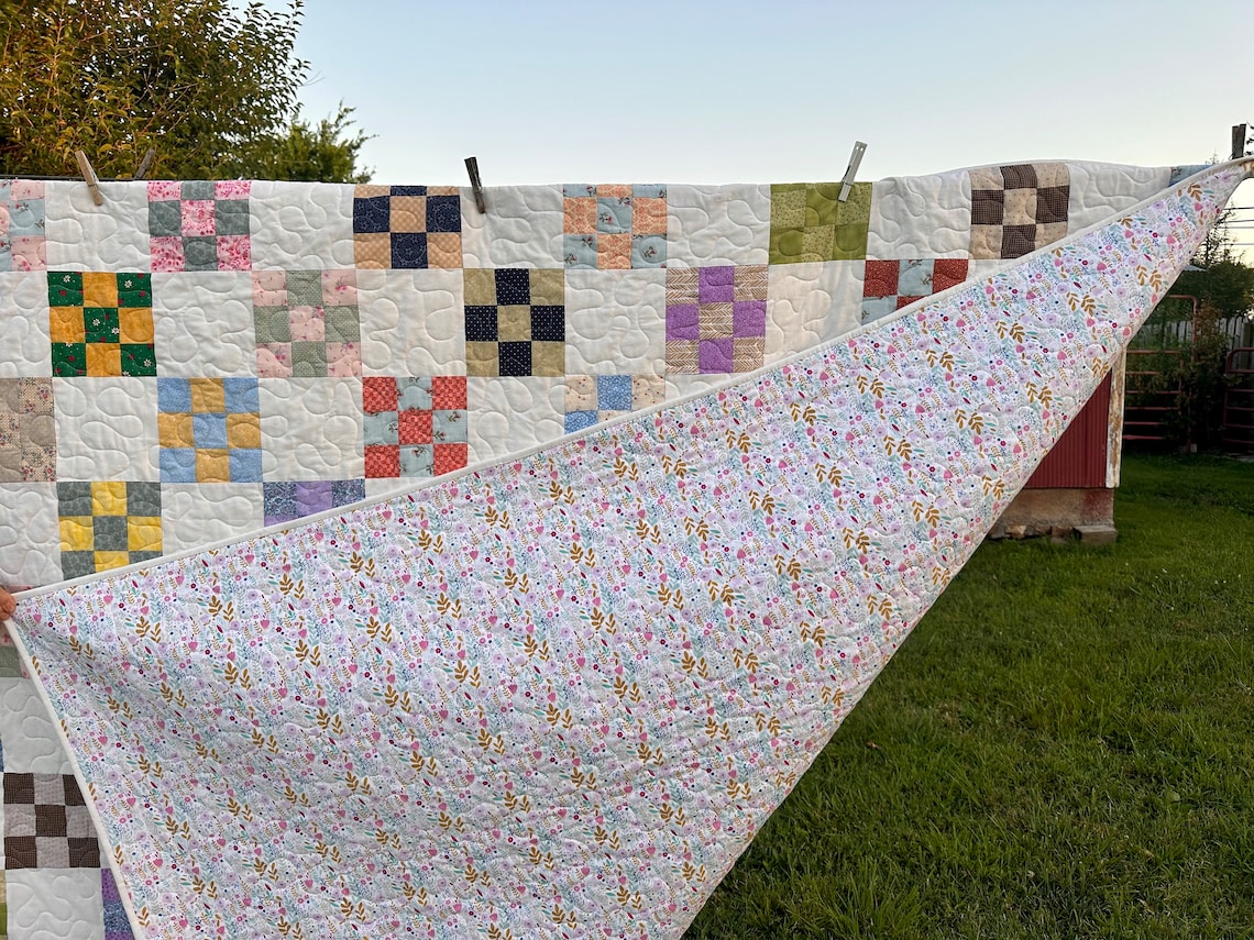 Handmade Nine-patch Scrap Quilt - Etsy