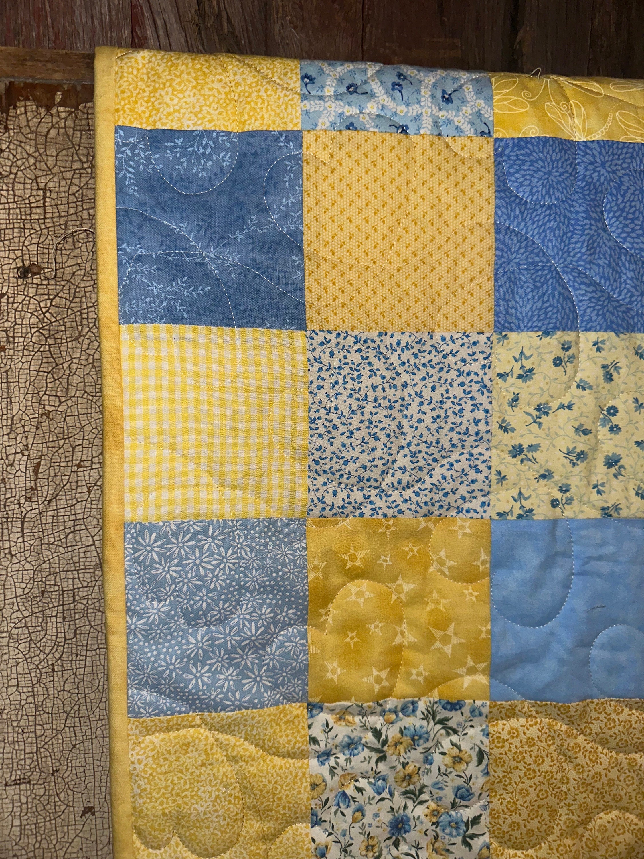 Baby Quilt: Blue Yellow Cotton Farmhouse Decor - Etsy
