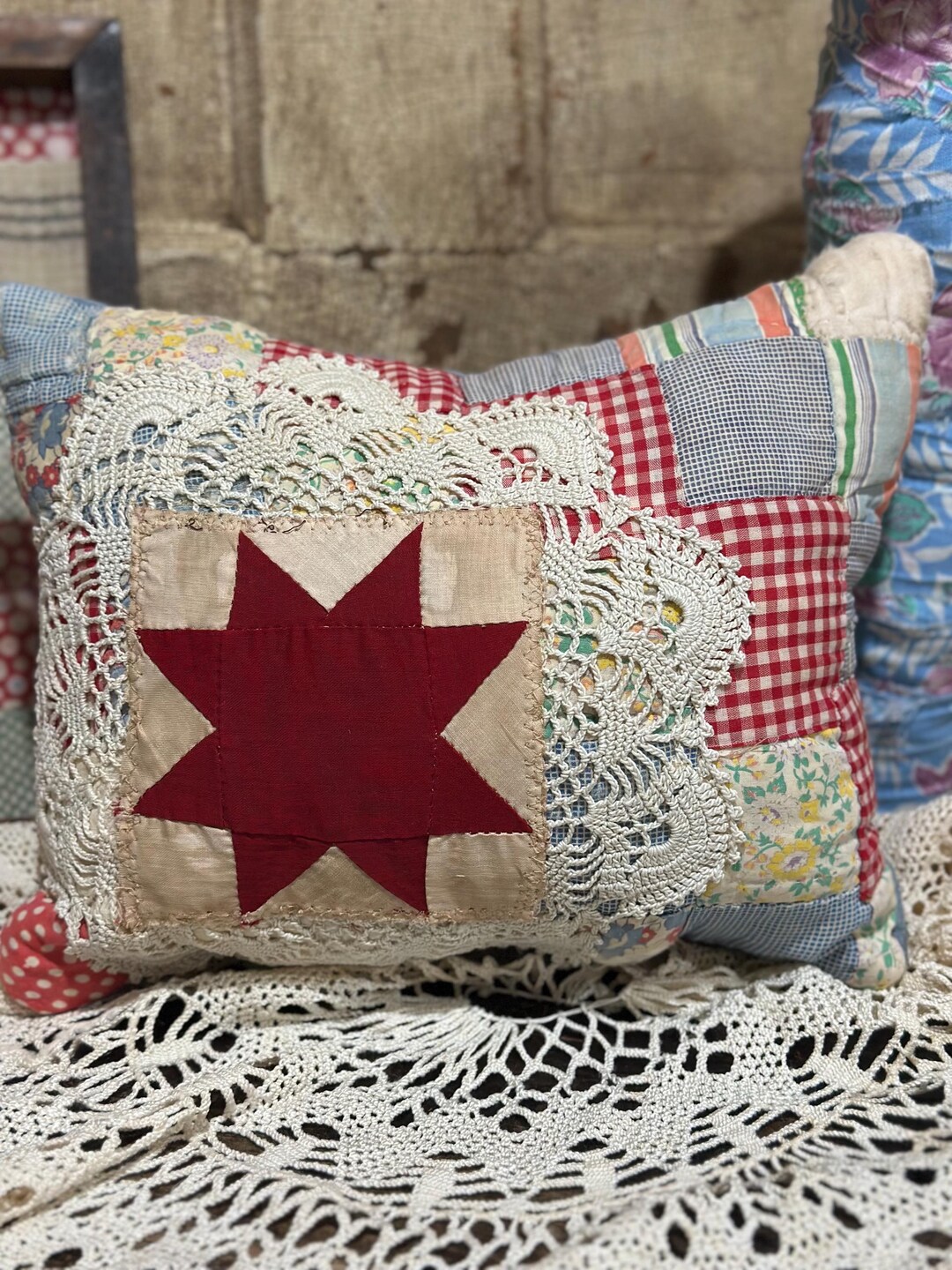 Handmade Cottagecore Throw Pillow: Upcycled Vintage Americana Quilt - Etsy