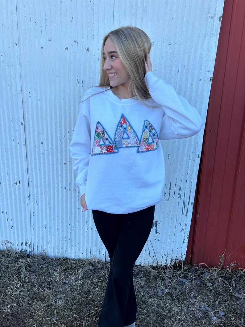 Quilted Vintage Crewneck Sorority, Tri Delta, Sweatshirt Rustic Delta Delta Delta, Greek Letters ...
