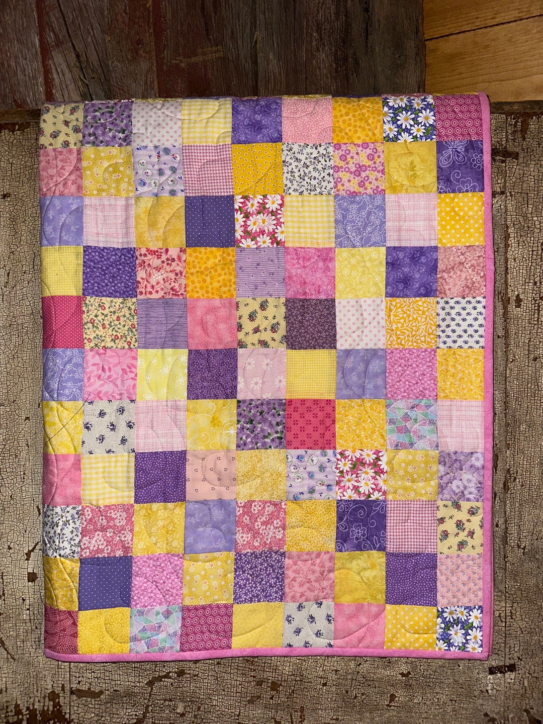 Baby Quilt Pink Yellow Purple - Etsy