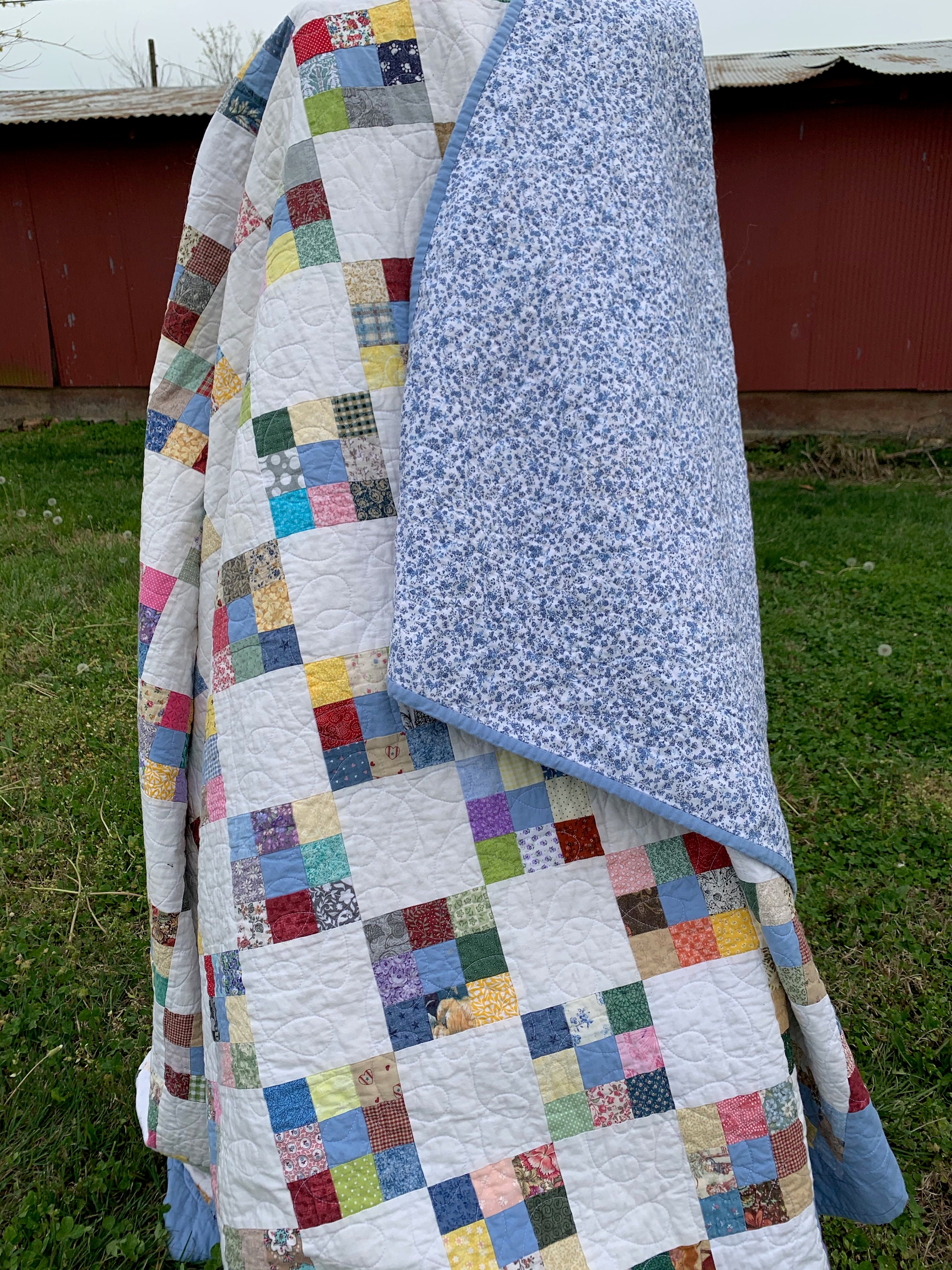 Antique Nine-patch Quilt Pattern Set on Point - Etsy