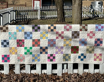 Handmade Nine-patch Scrap Quilt - Etsy