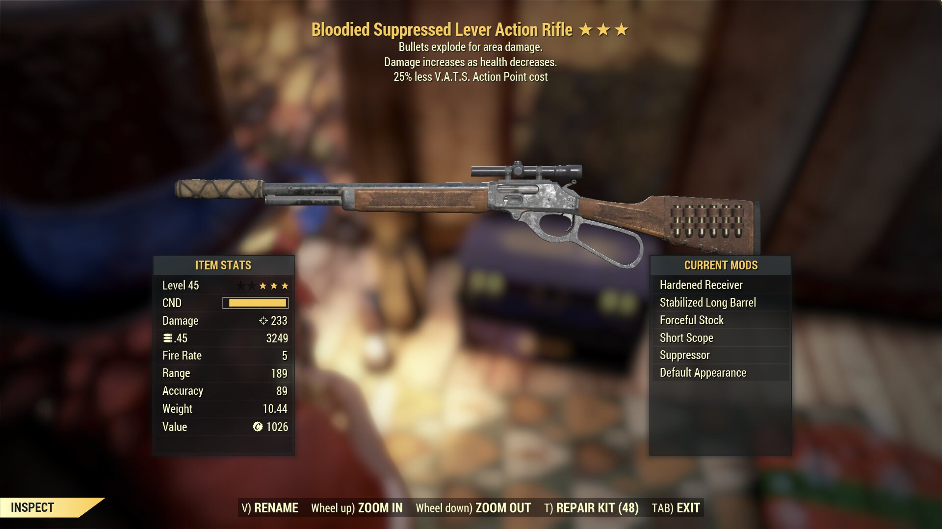 Fallout 76 PC Bloodied Explosive 25% Lever Action Rifle | Etsy