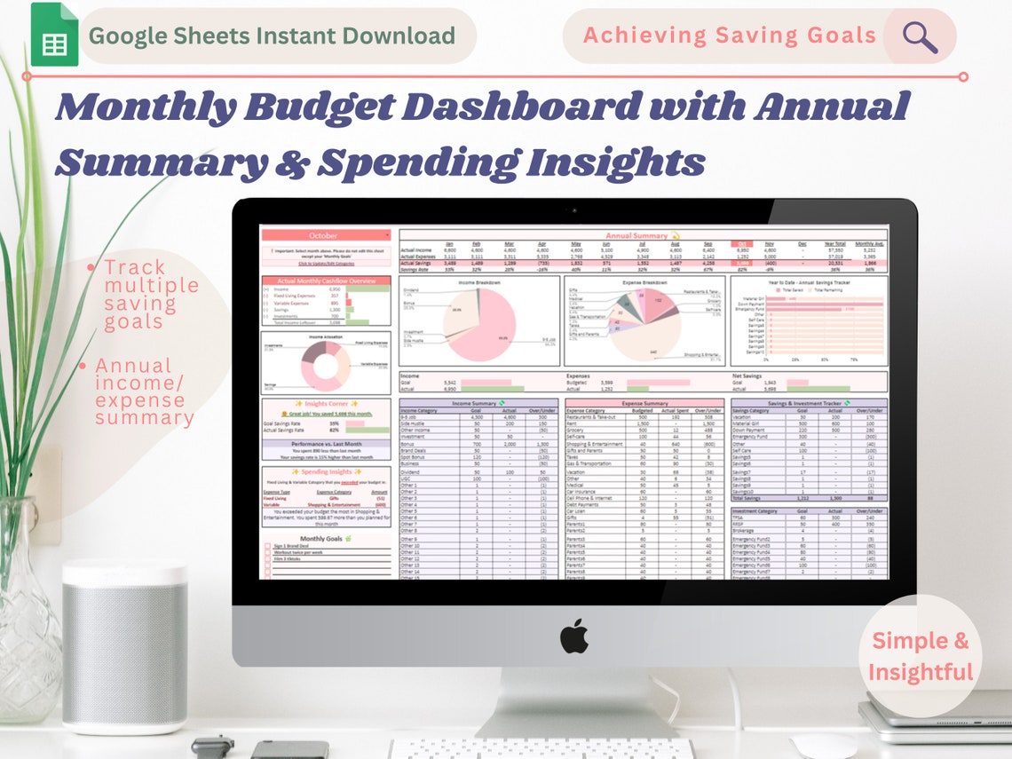 Simple Monthly Budget Template Separate Month Tabs Spending Insights ...