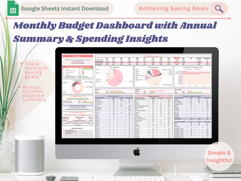 Simple Monthly Budget Template | Separate Month Tabs | Spending ...