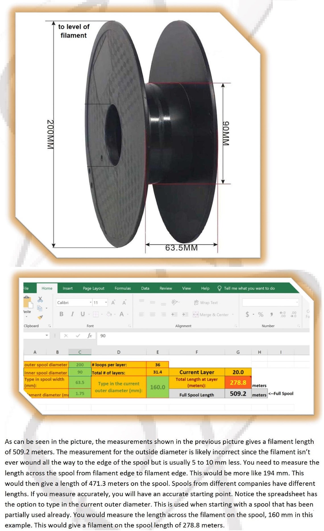 Filament Spool Tracker Counter Excel Spreadsheet - How Much is Left on ...