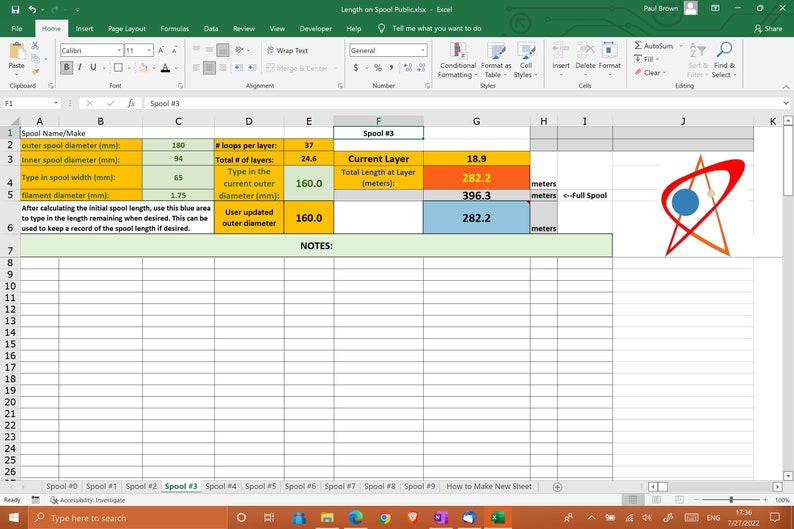 Filament Spool Tracker Counter Excel Spreadsheet How Much is - Etsy