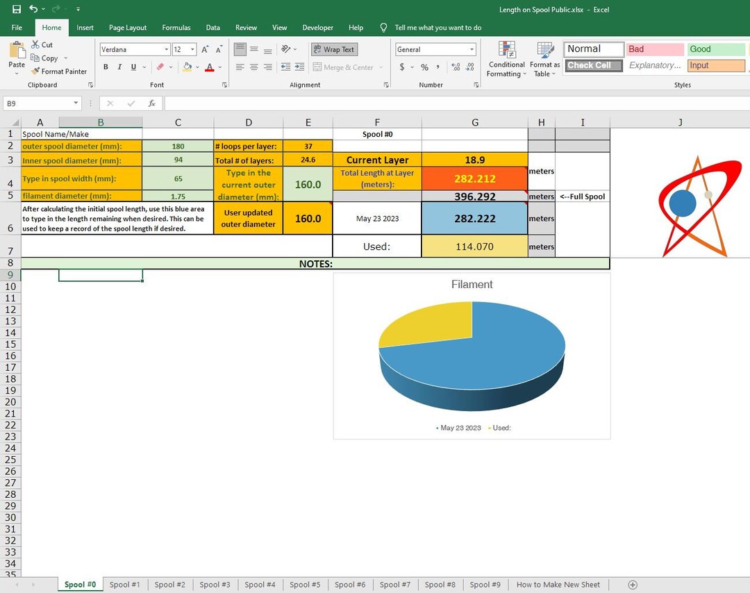Filament Spool Tracker Counter Excel Spreadsheet How Much is - Etsy ...