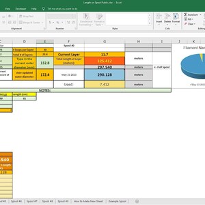Filament Spool Tracker Counter Excel Spreadsheet - How Much is Left on ...