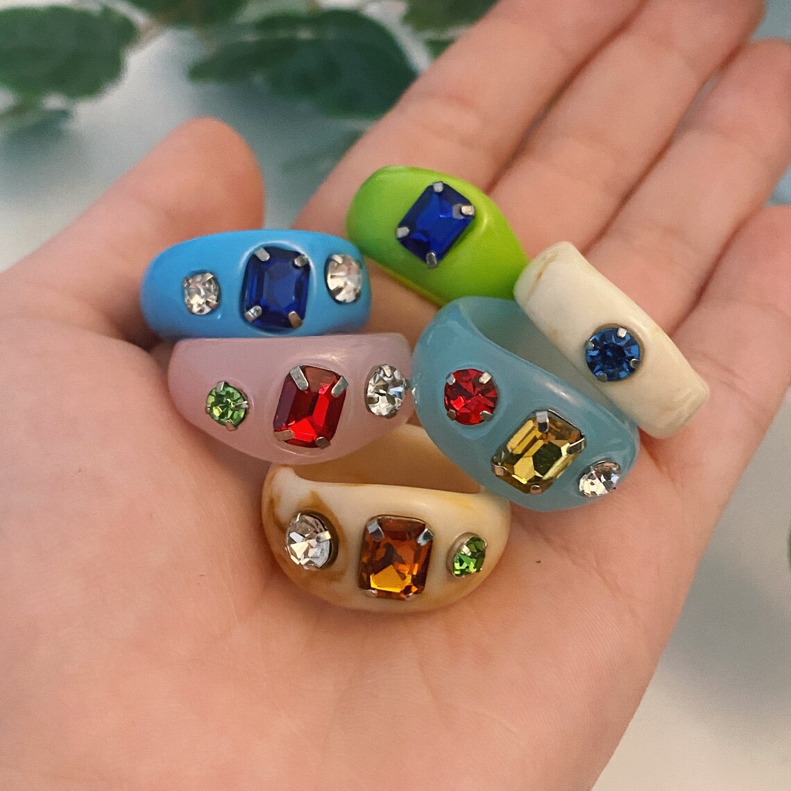 Chunky Crystal Ring Set / Resin Ring / Statement Ring / 90s Ring / Y2K ...