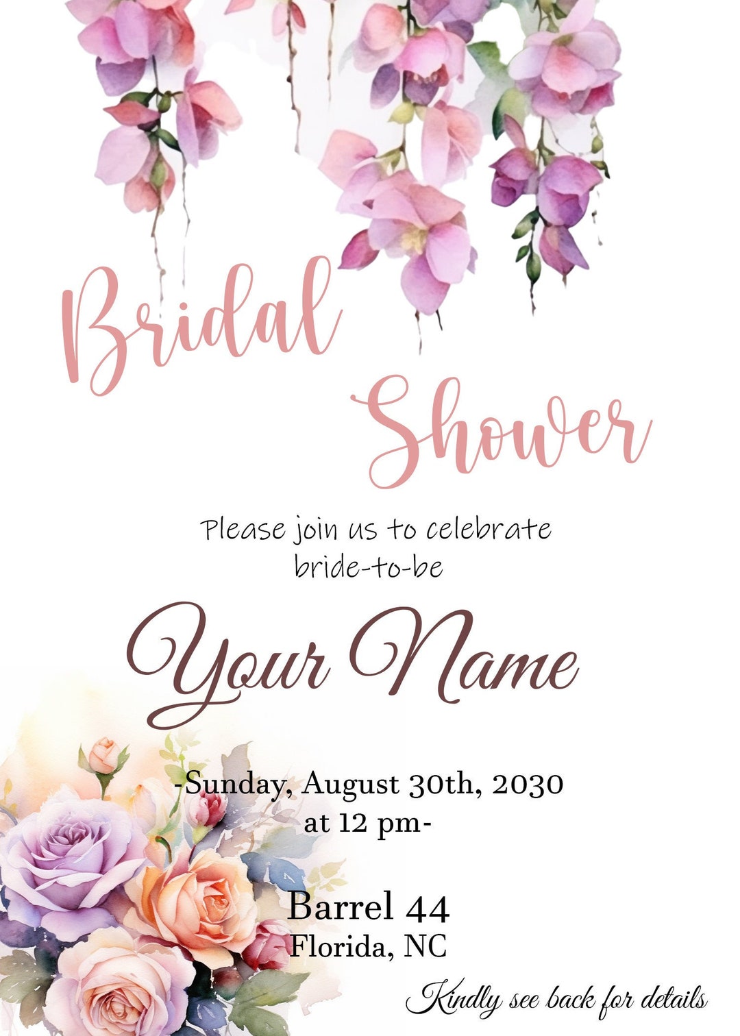 Floral Design Bridal Shower Template, Bridal Shower Invite, Editable ...