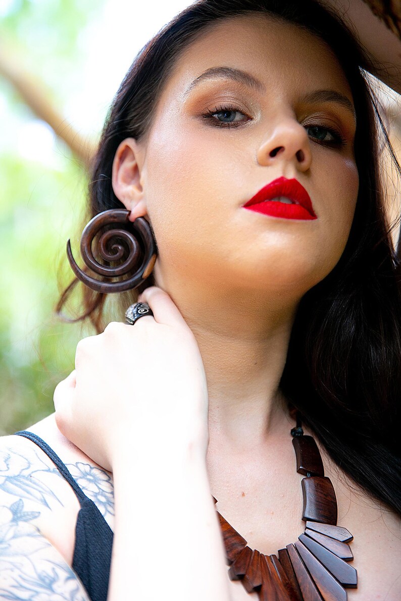 Wooden Super Spiral Fake Gauged Earrings Fake Expander - Etsy