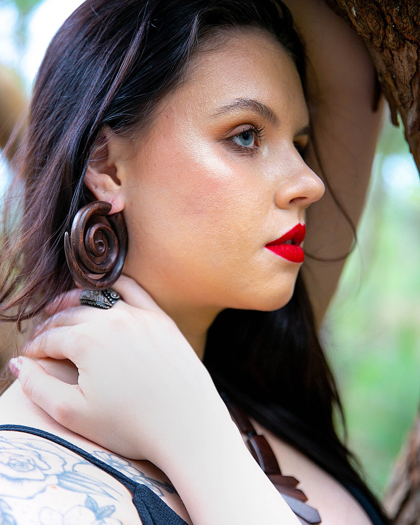 Wooden Super Spiral Fake Gauged Earrings Fake Expander - Etsy