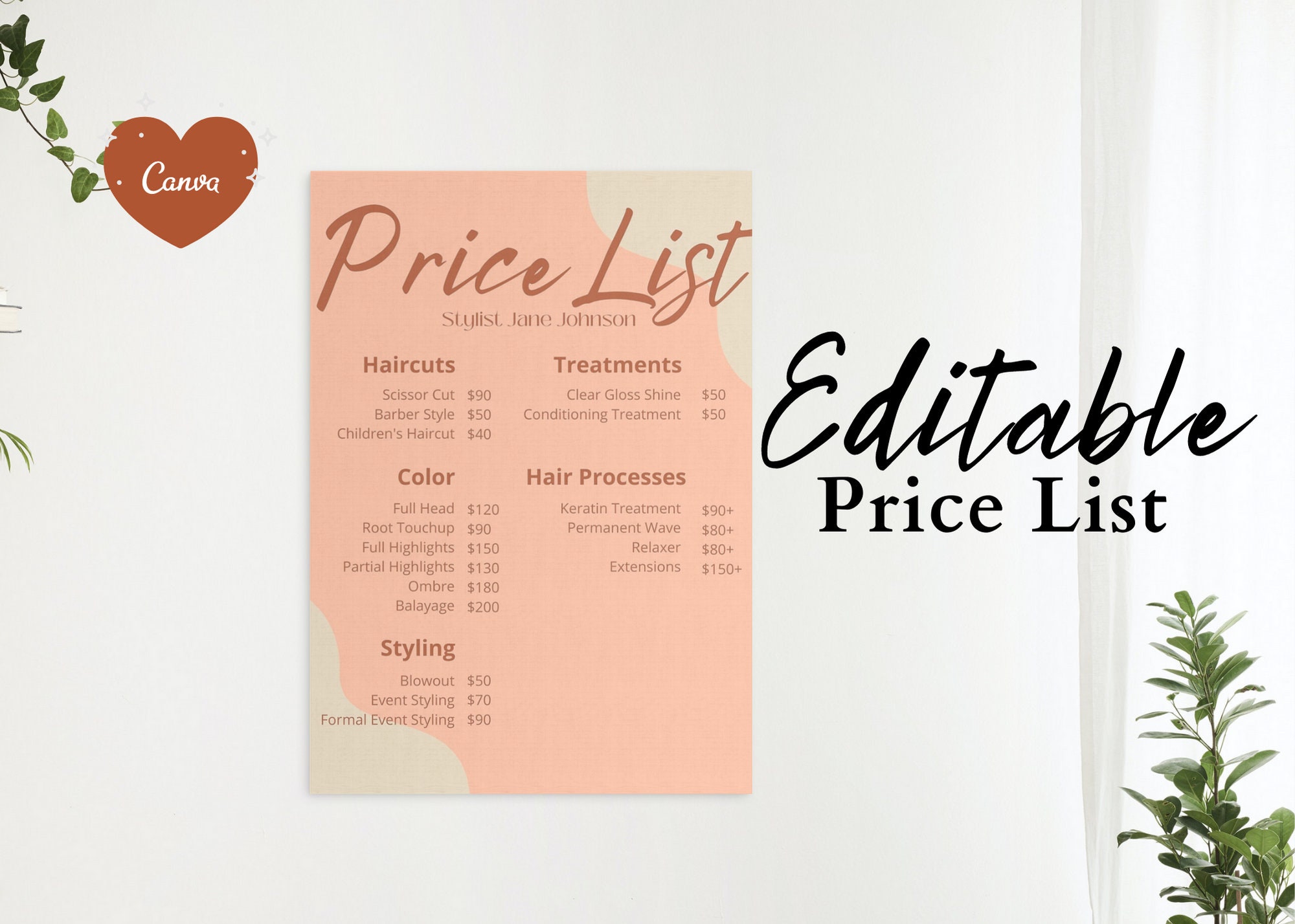 Price List Template Editable Small Business Friendly - Etsy