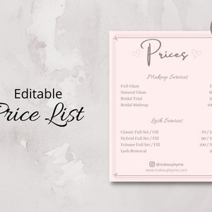Price List Template Makeup Artist Price List Editable - Etsy