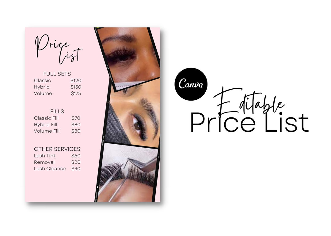 Lash Extension Price List - Lash Tech Price List - Stylist Price List ...
