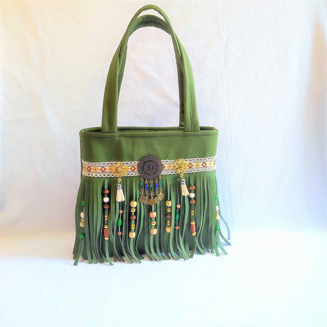 Hippie Boho Style Green Fringed Bag, Unique and Original Handbag ...
