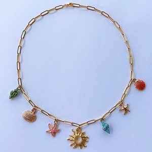 Summer Sun Charm Necklace Paperclip Chain - Colorful Charm Necklace ...