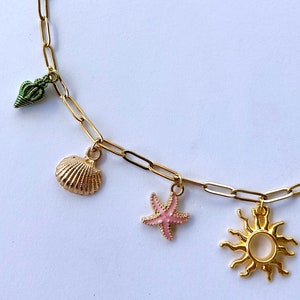 Summer Sun Charm Necklace Paperclip Chain - Colorful Charm Necklace ...