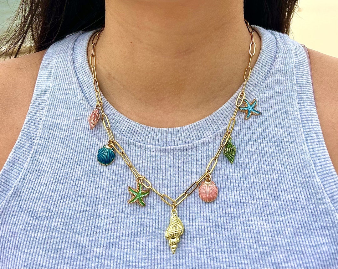 Colorful Coastal Charm Necklace - Shell Charm Necklace - Shell Necklace ...
