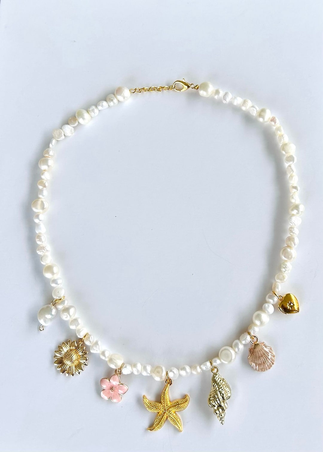 Coastal Pearl Charm Necklace - Freshwater Pearl Charm Necklace - Summer ...