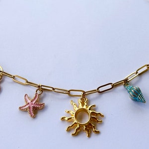 Summer Sun Charm Necklace Paperclip Chain - Colorful Charm Necklace ...