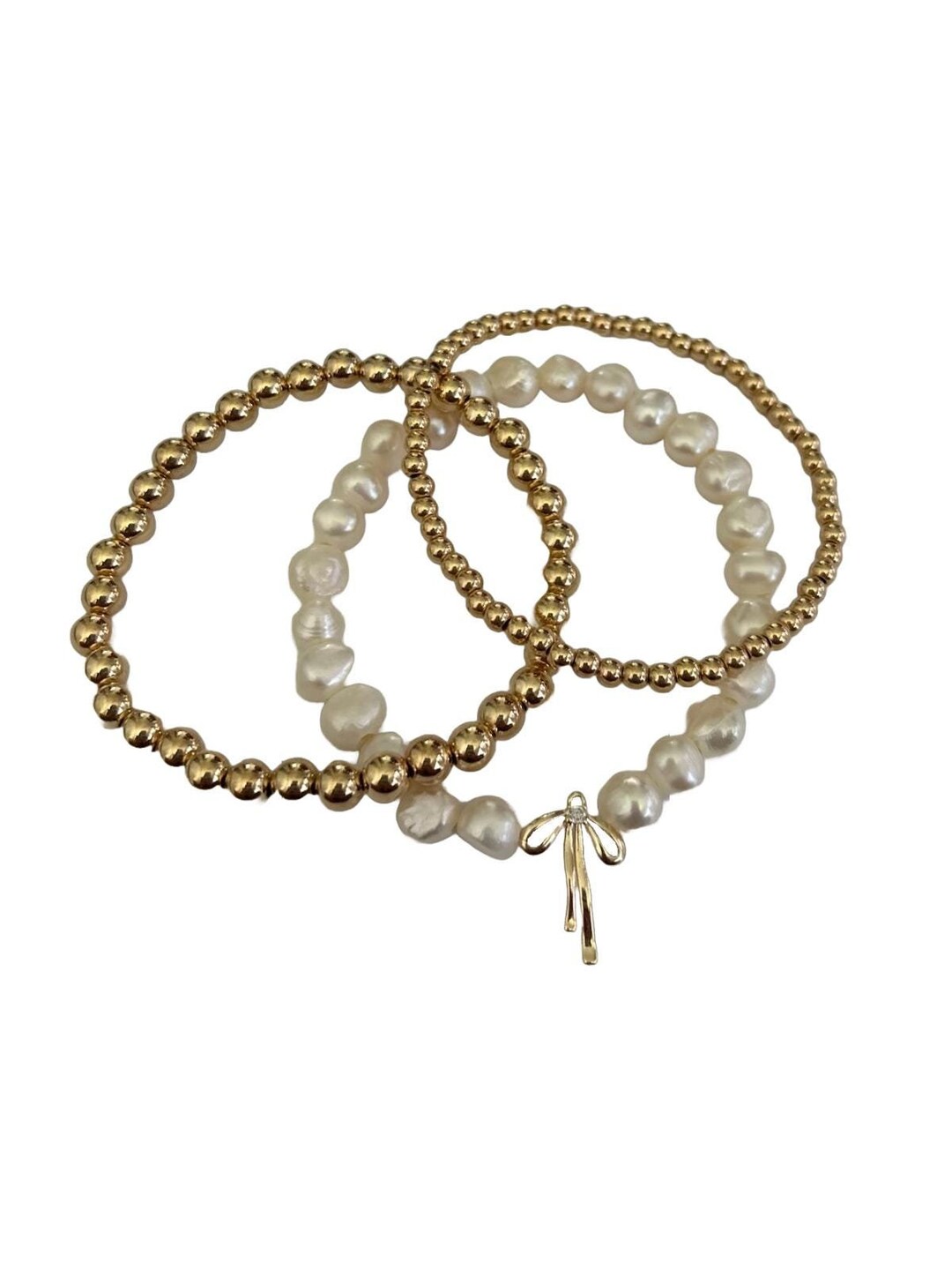 Newton Bracelet Stack Classic Gold 6mm and 4mm Beaded Bracelets Paired ...