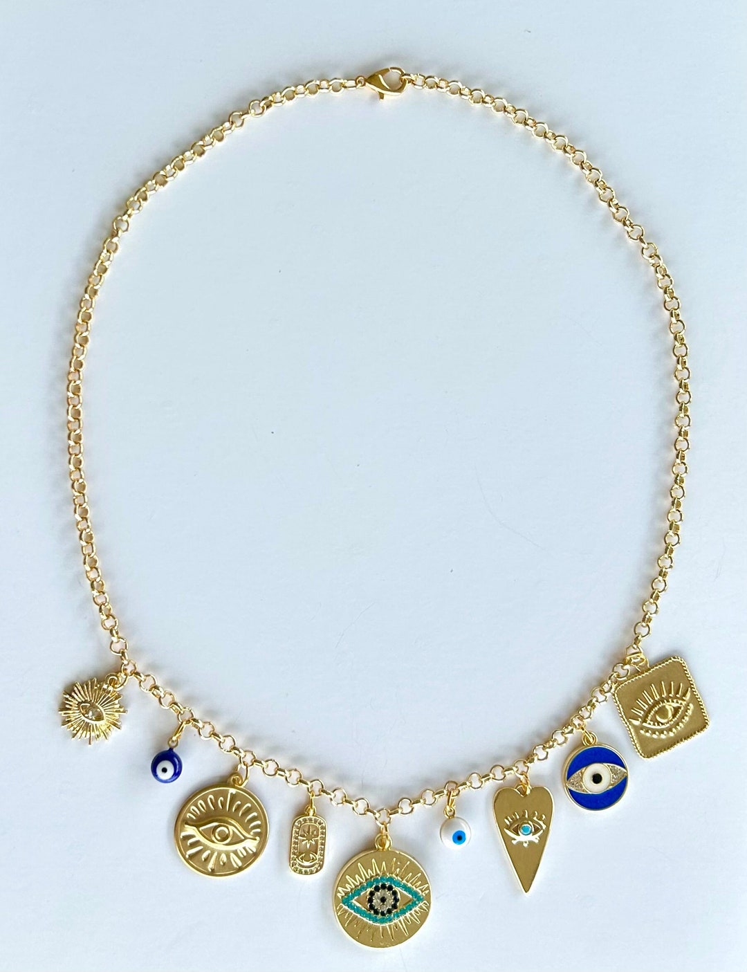 Evil Eye Charm Necklace - Evil Eye Necklace - Greek Charm Necklace ...