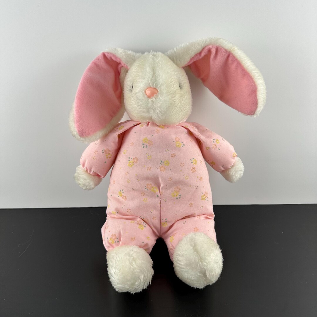 Vintage White Bunny in Pink Flowers Pyjamas Sleeper Floral 90s Plush ...
