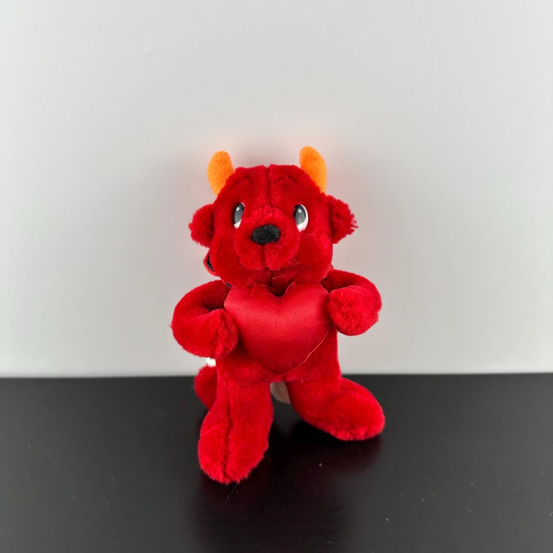 Vintage Russ Berrie Hot Stuff Devil Red Heart, Orange Horns, Black Cape ...