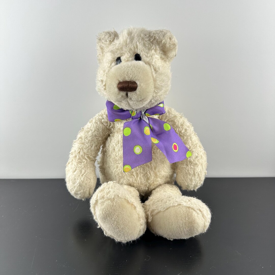 GUND Albear White Cream Teddy Bear Vintage Plush Stuffed Animal Purple ...