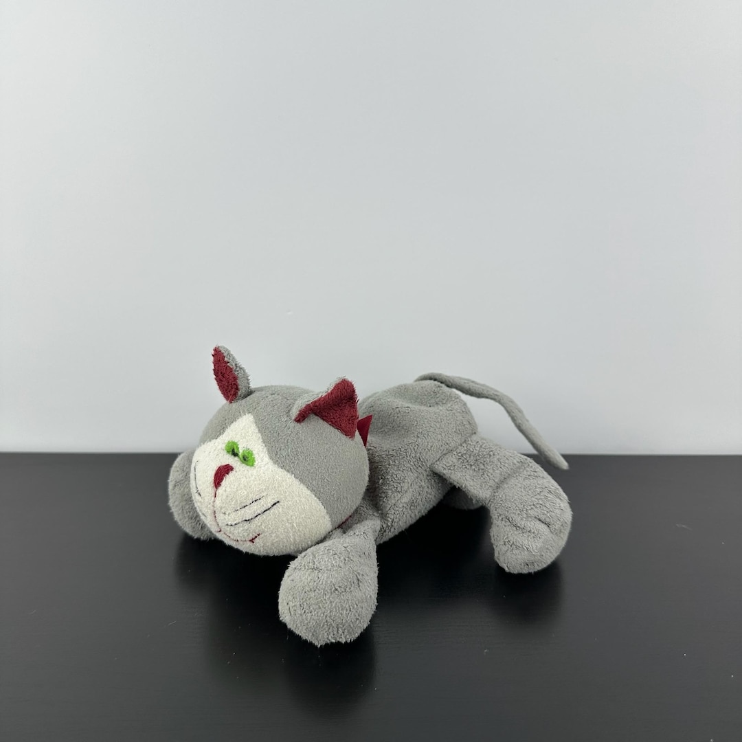 Russ Berrie Rare Luv Pets Crispy Gray White Kitty Tabby Cat 6” Red Bow ...