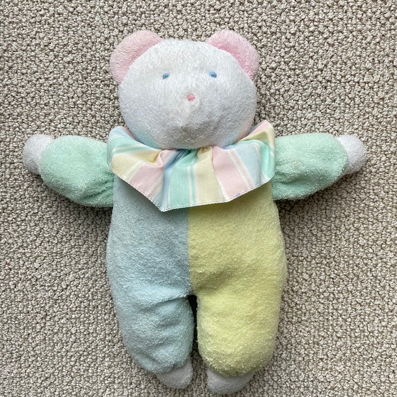Eden Pastel Terry Cloth Bear Baby Plush Stuffed Stripped Ruffle Collar ...