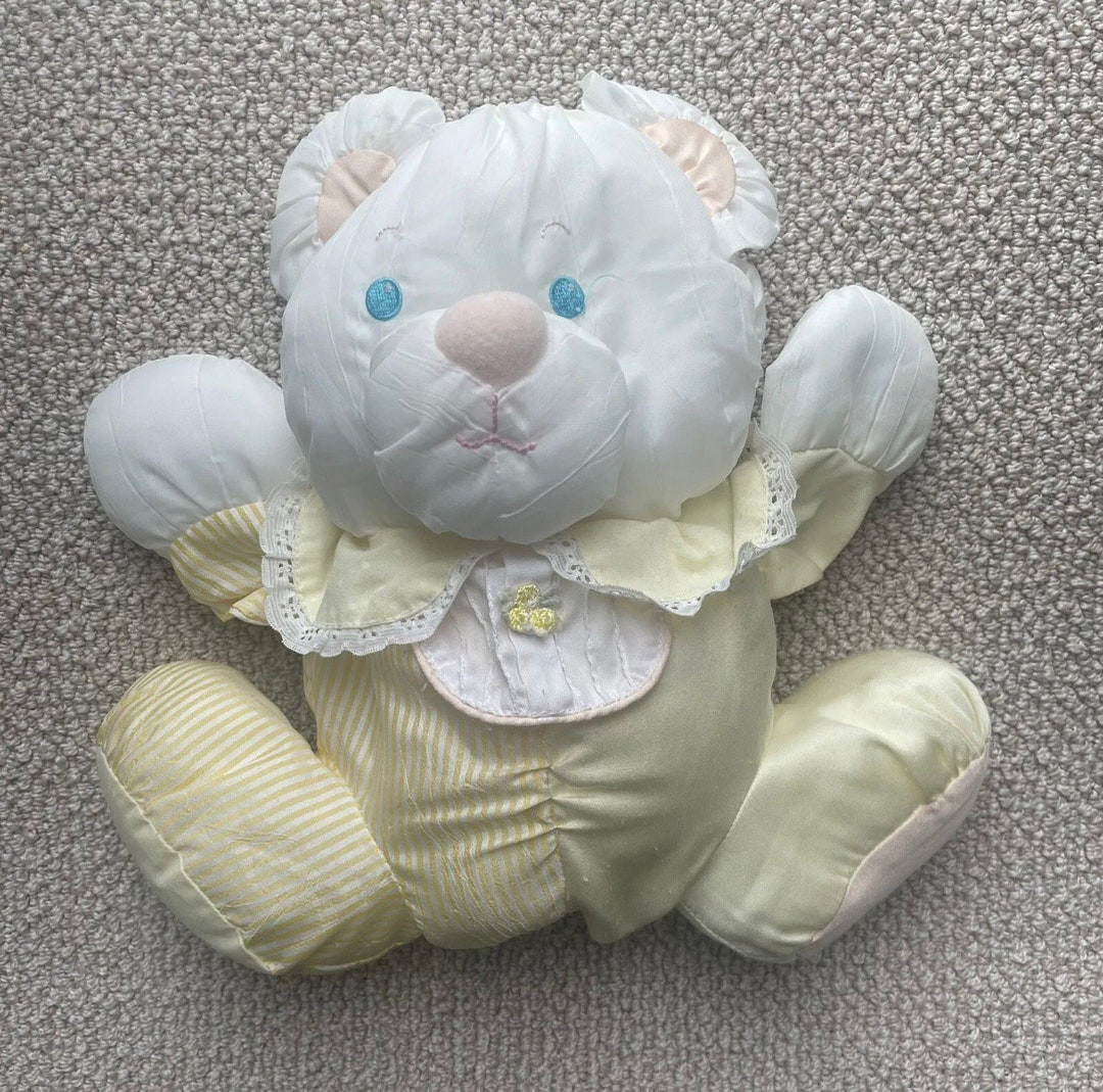 Vintage 1988 FISHER PRICE Puffalump Plush Baby Teddy Bear Yellow Stripe ...