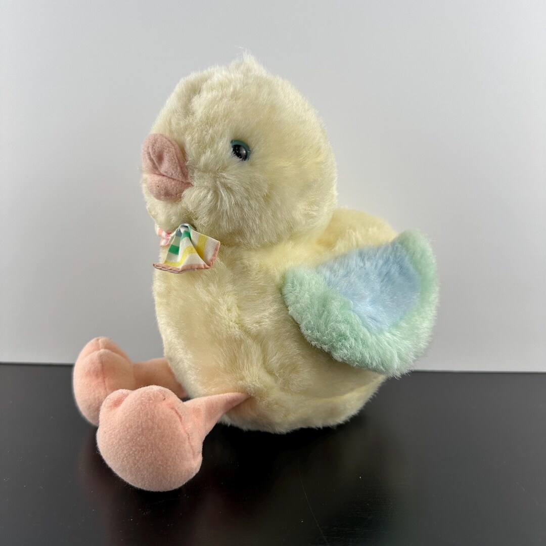 Vintage Eden Pastel Duck Plush Stuffed Animal Baby Duckling Rainbow Bow ...