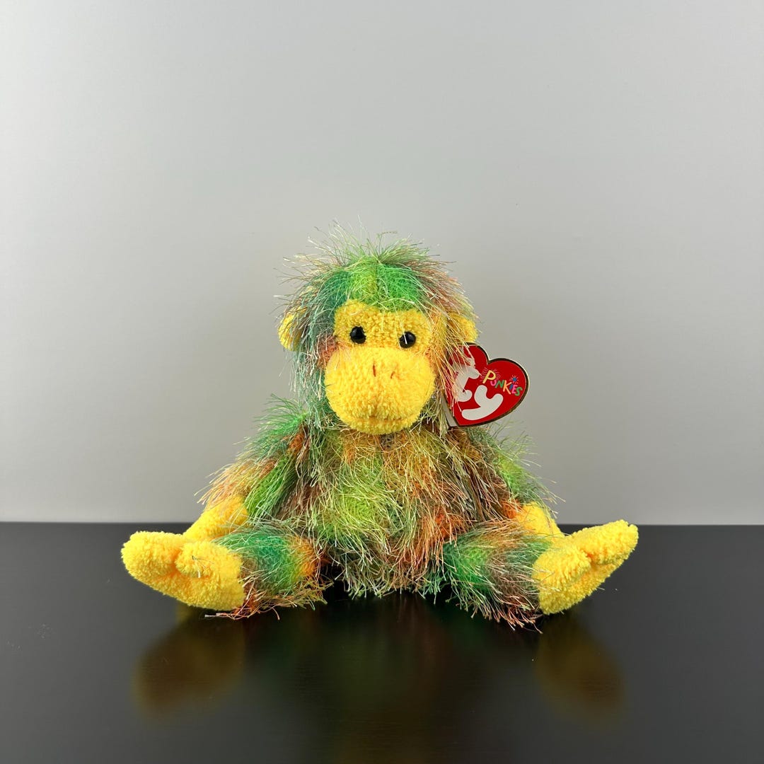 TY Punkies Topsy the Monkey Vintage 2003 Plush Beanie Yellow Green ...